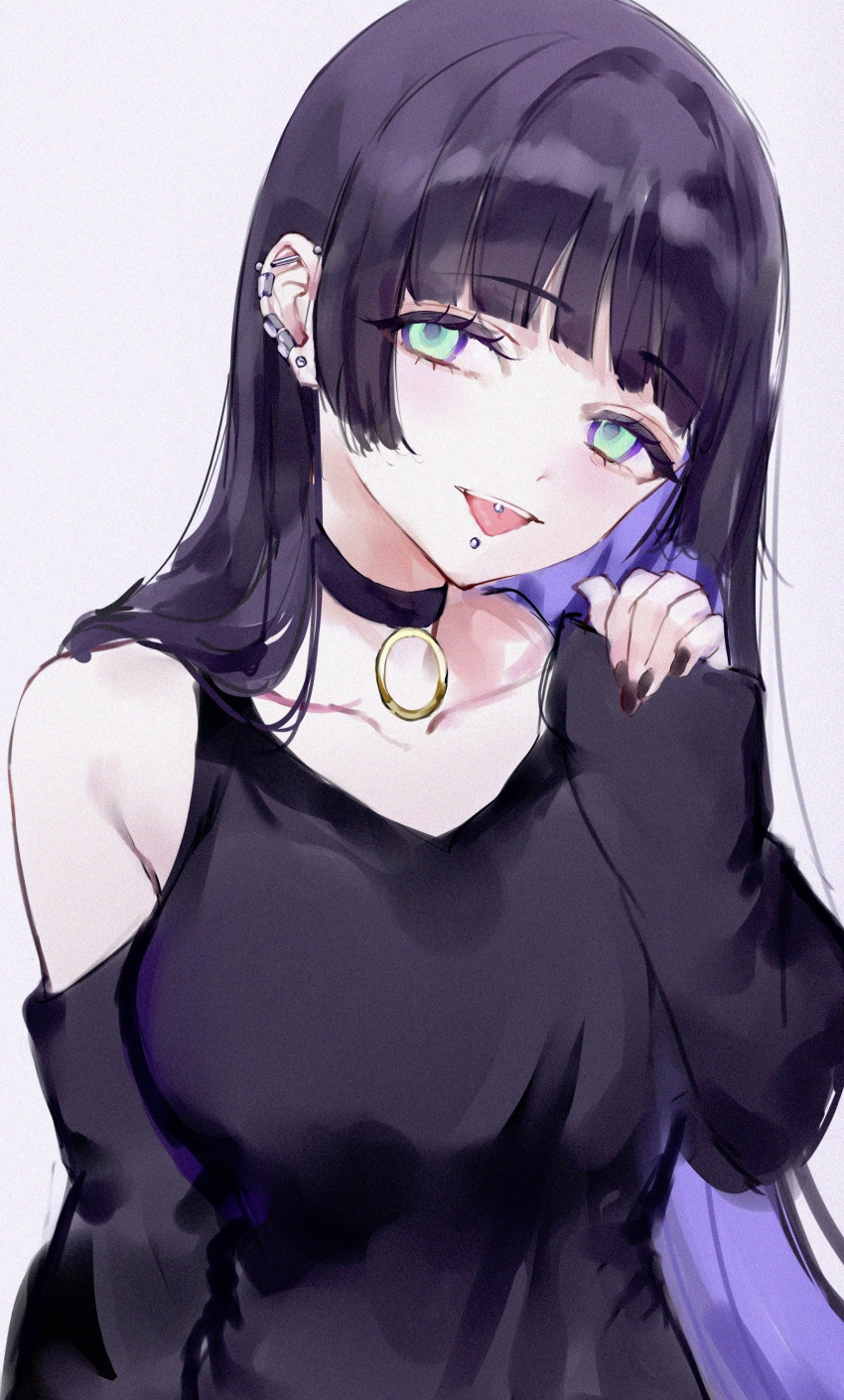 Safebooru - 1girl absurdres armpit crease barbell piercing black choker black dress black hair ...
