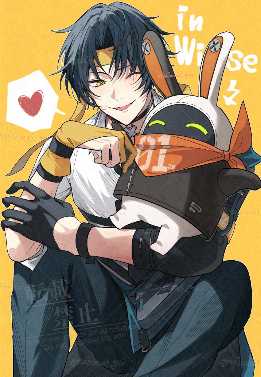 Safebooru - 1boy 1other asaba harumasa bangboo (zenless zone zero) cha7mome9 gnsn closed eyes ...