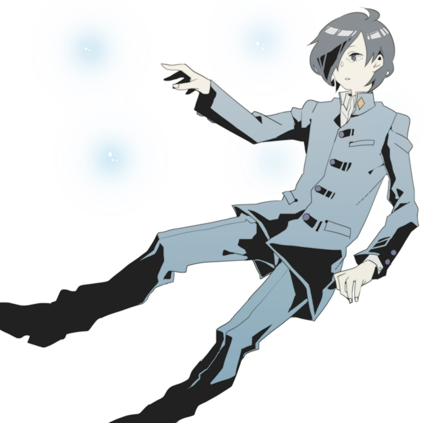 Safebooru - 1boy black eyes black hair blue gakuran blue pants floating ...