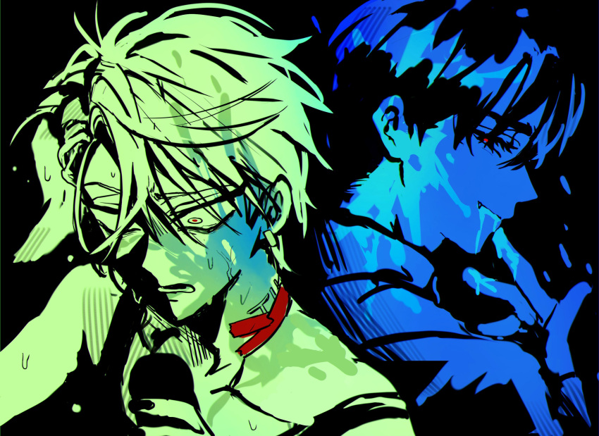 Safebooru - 2boys 7eiaq3939 alien stage black background blood blood on ...
