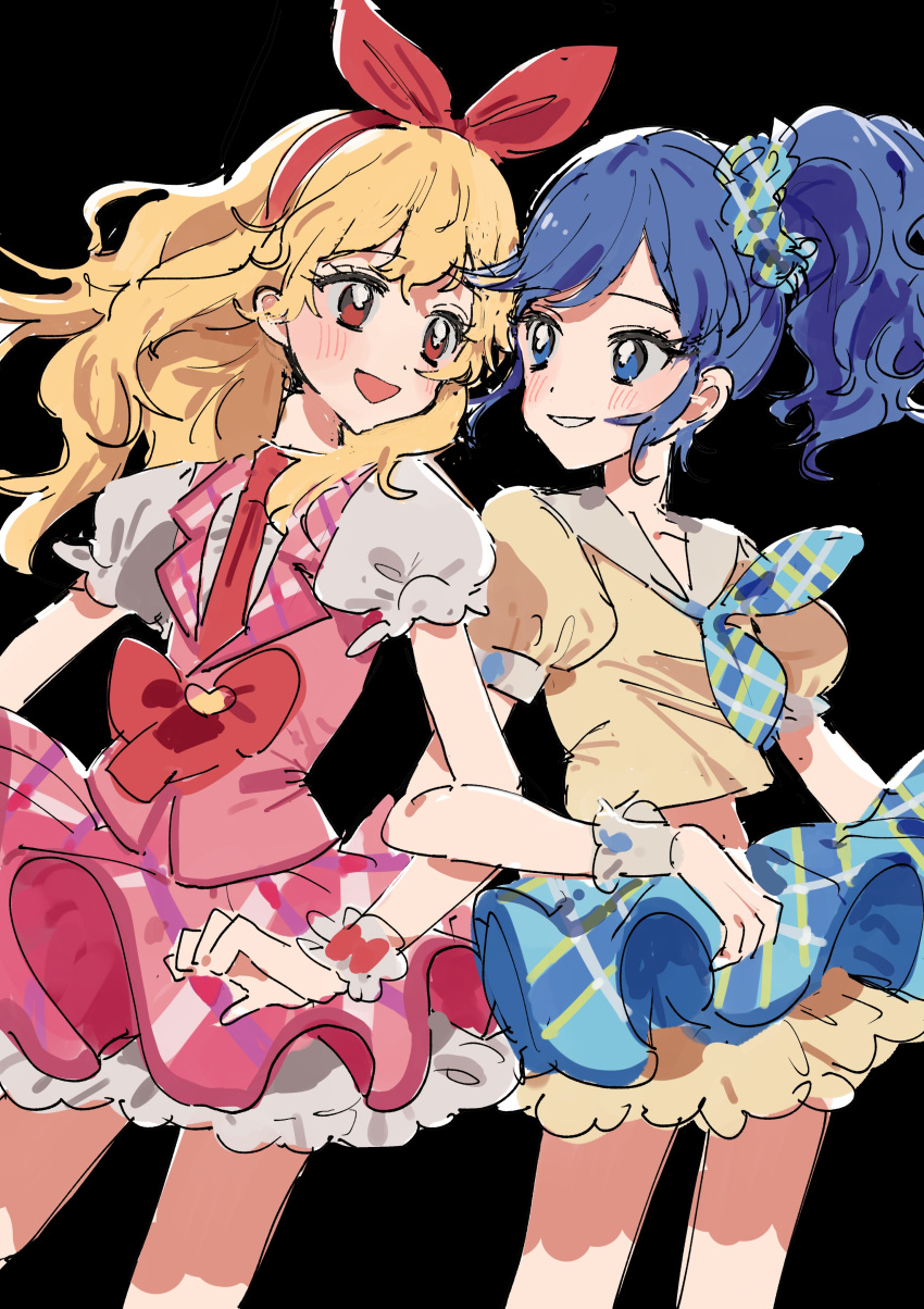 Safebooru - 2girls :d absurdres aikatsu! aikatsu! (series) black background blonde hair blue ...