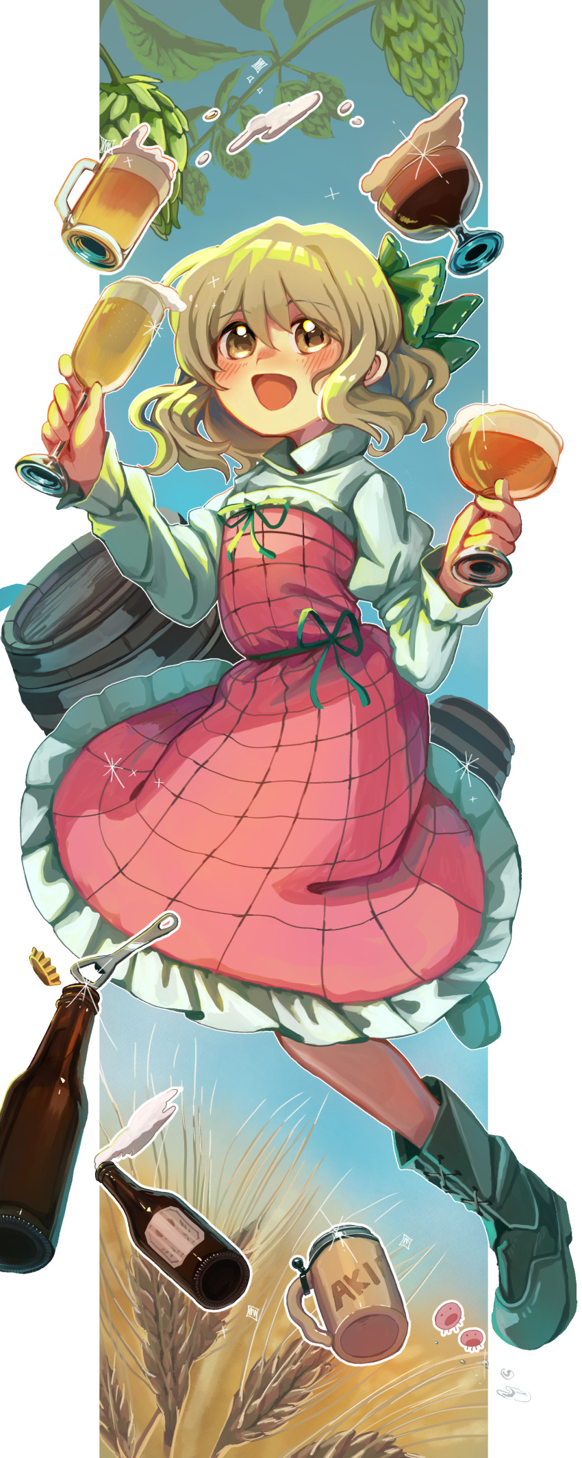 Safebooru - 1girl :d absurdres akihabara beer fair alcohol barrel beer ...