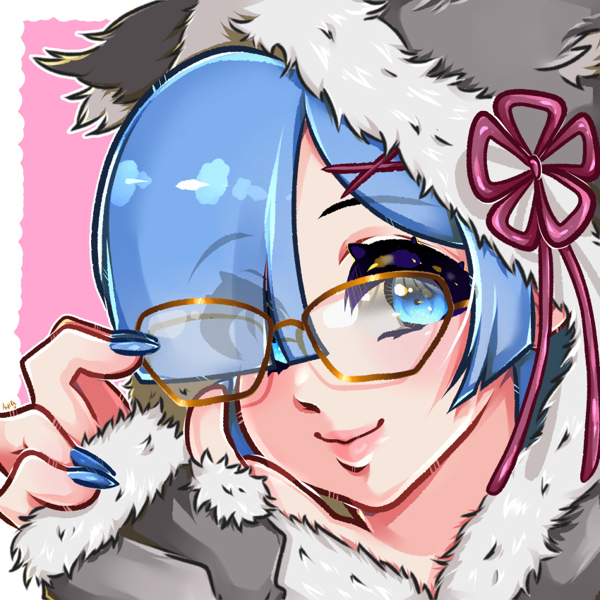 Safebooru - absurdres blue eyes blue hair glasses hair ornament hair ...