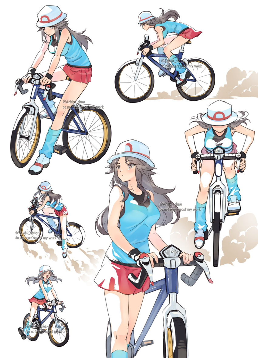 Safebooru - 1girl ^ ^ ariekochan bicycle blue shirt blush breasts brown ...