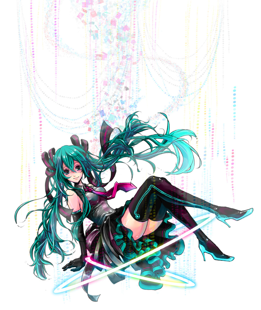 Safebooru - aqua eyes aqua hair arm support boots elbow gloves gloves hair ribbon hatsune miku ...