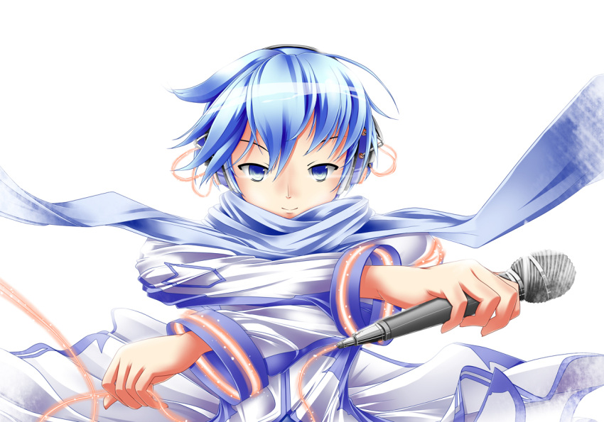 Safebooru - blue eyes blue hair kaito microphone scarf vocaloid | 505827