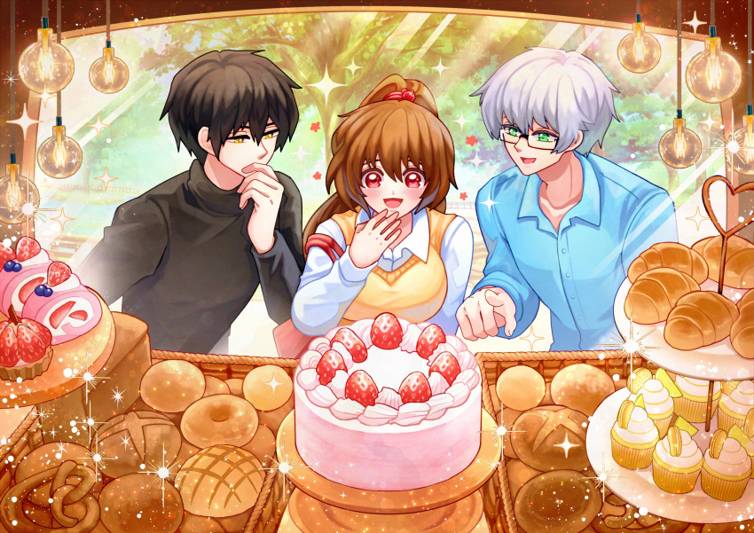 Safebooru - 1girl 2boys ayin (project moon) bakery benjamin (project moon) black hair black ...