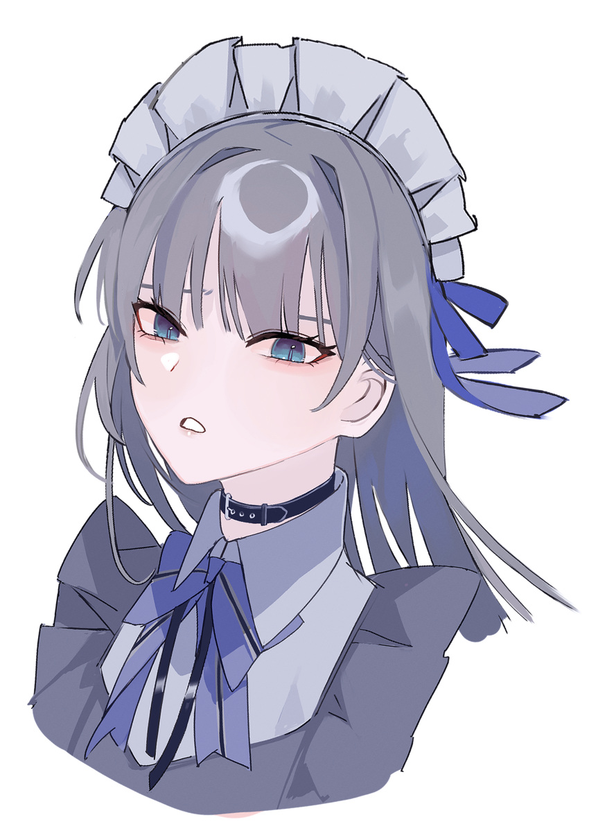 Safebooru - 1girl absurdres blue eyes collar grey hair highres long ...