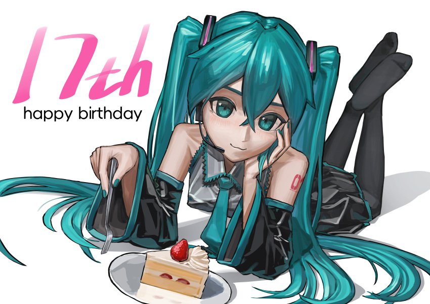 Safebooru - 1girl absurdres an yb aqua eyes aqua hair aqua nails aqua necktie arm support bare ...