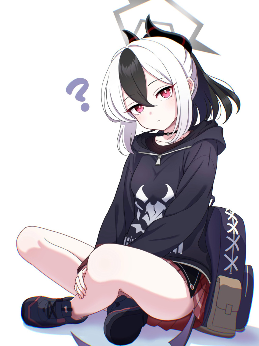 Safebooru - 1girl ? black bag black choker black footwear black hair black hoodie black horns ...