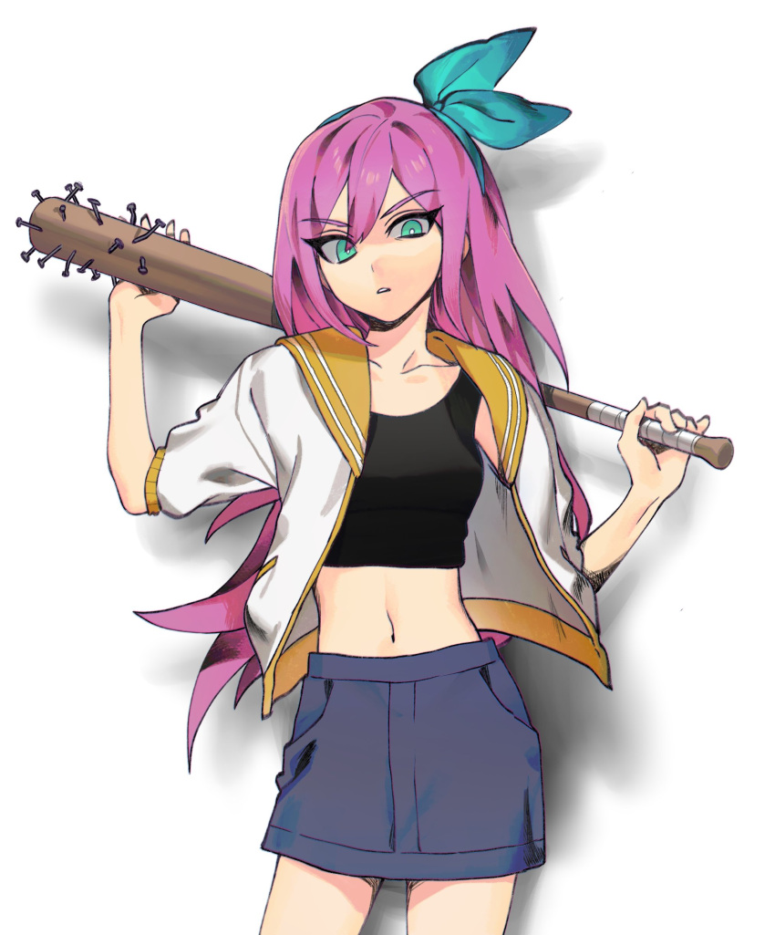 Safebooru - 1girl absurdres aqua hairband aubrey (faraway) (omori) aubrey (omori) baseball bat ...