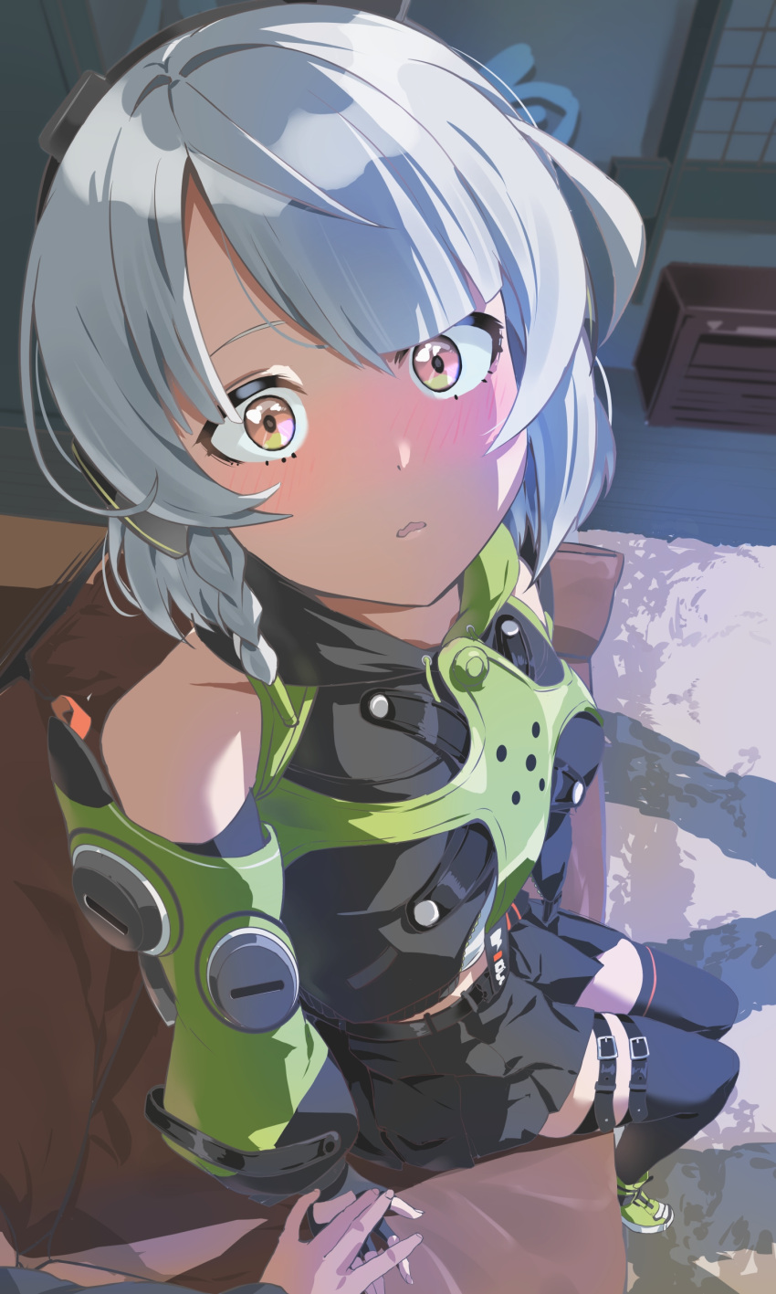 Safebooru - 1boy 1girl absurdres anby demara black gloves black skirt blush braid brown eyes ...