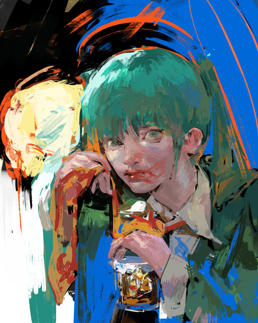 Safebooru - 1girl absurdres alcohol aqua eyes aqua hair black coat coat ...