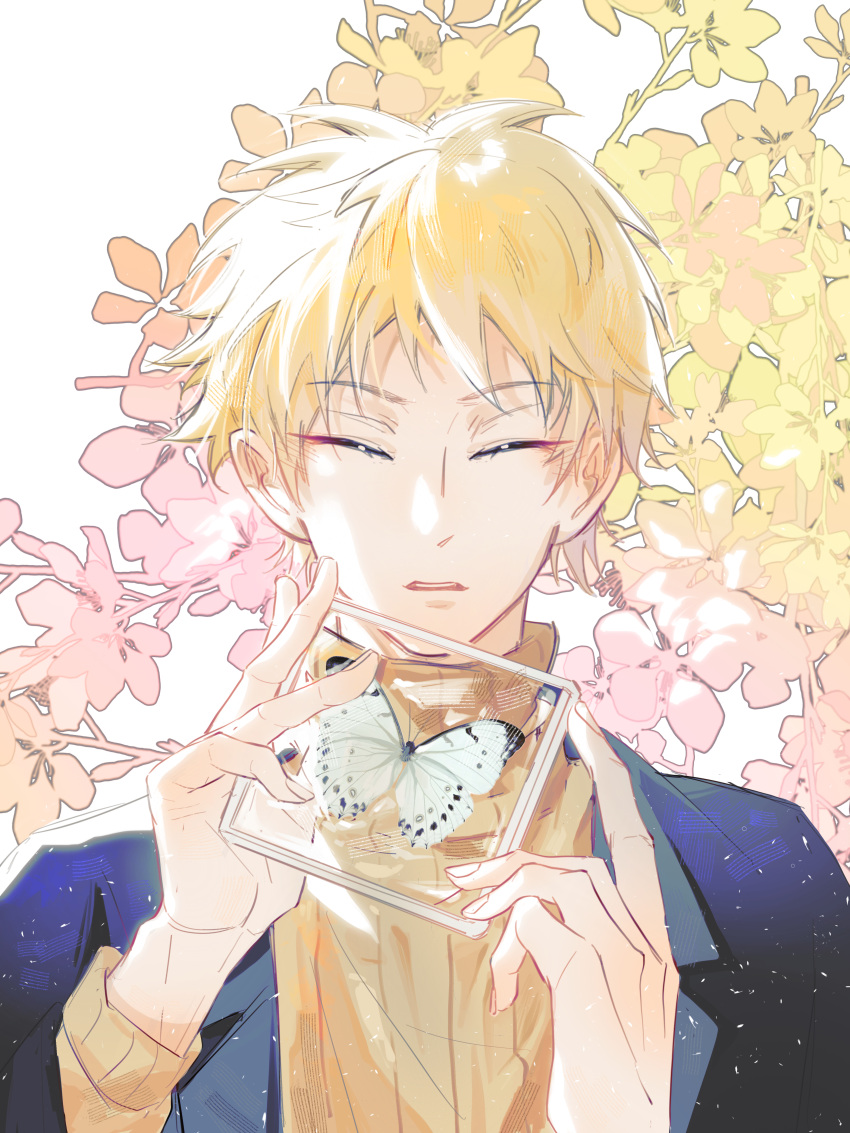 Safebooru - 1boy absurdres atou haruki black jacket blonde hair bug butterfly chinese commentary ...