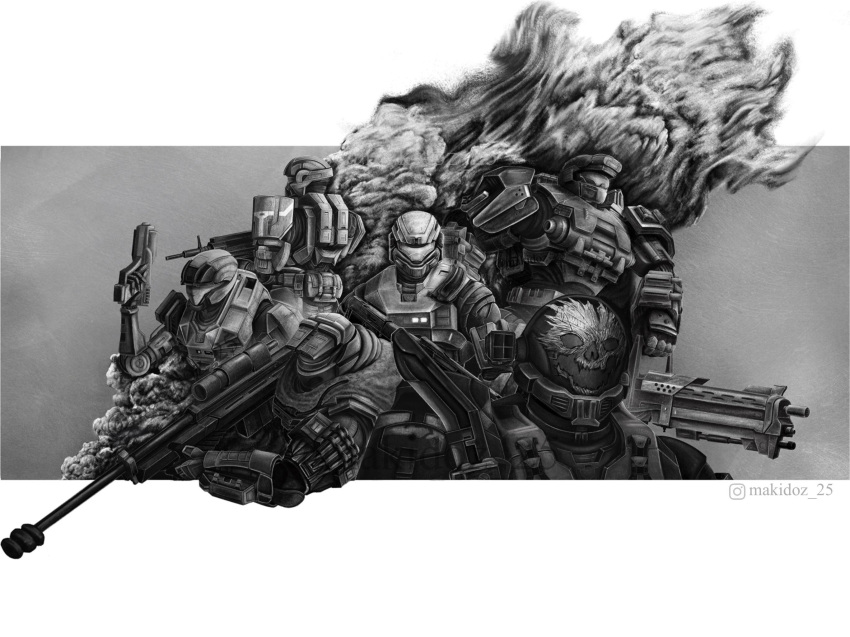 Safebooru - 1girl 5boys armor assault rifle assault visor bullpup ...