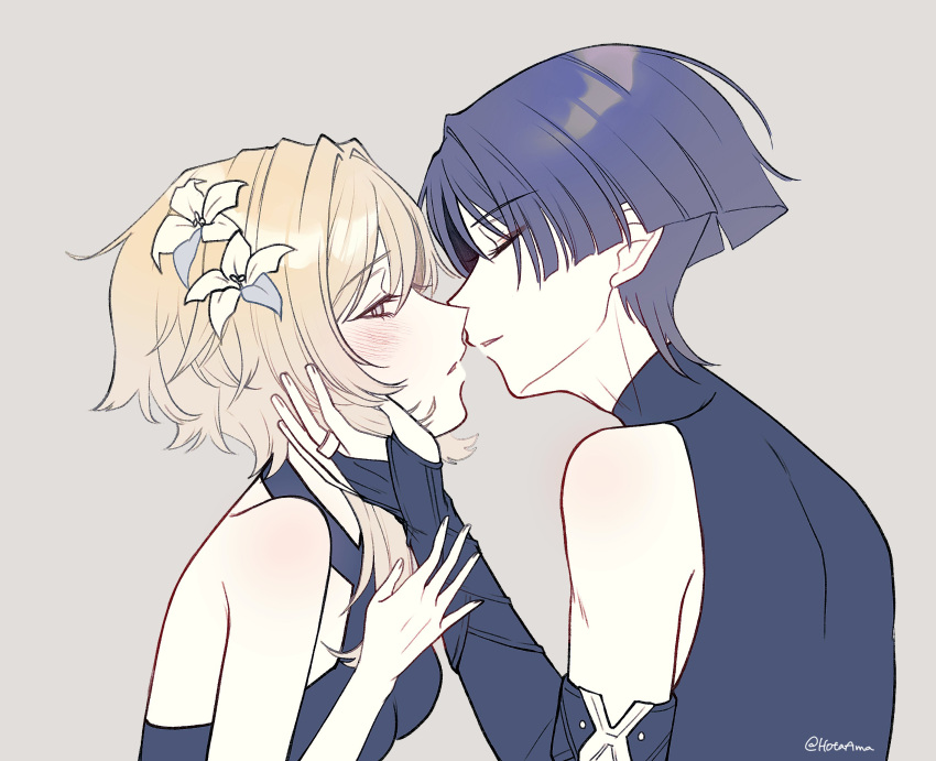 Safebooru - 1boy 1girl amano hotaru (hotaama) aqua flower black bodysuit black shirt blonde hair ...