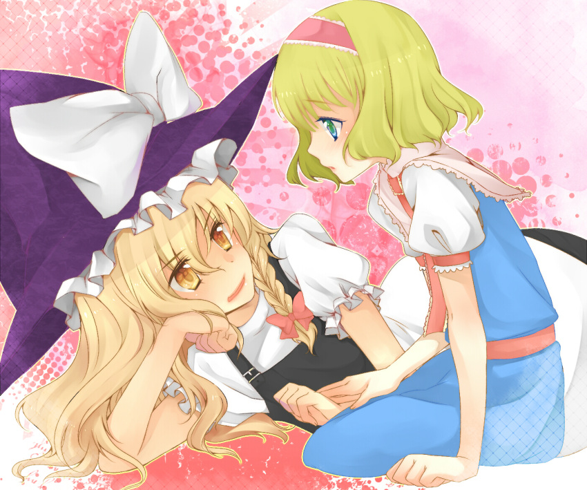 Safebooru - alice margatroid blonde hair braid hat karuto kirisame marisa lying multiple girls ...