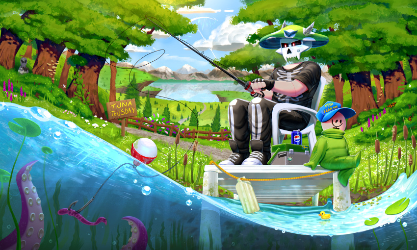 Safebooru - 2boys absurdres black footwear black pants black shirt ...