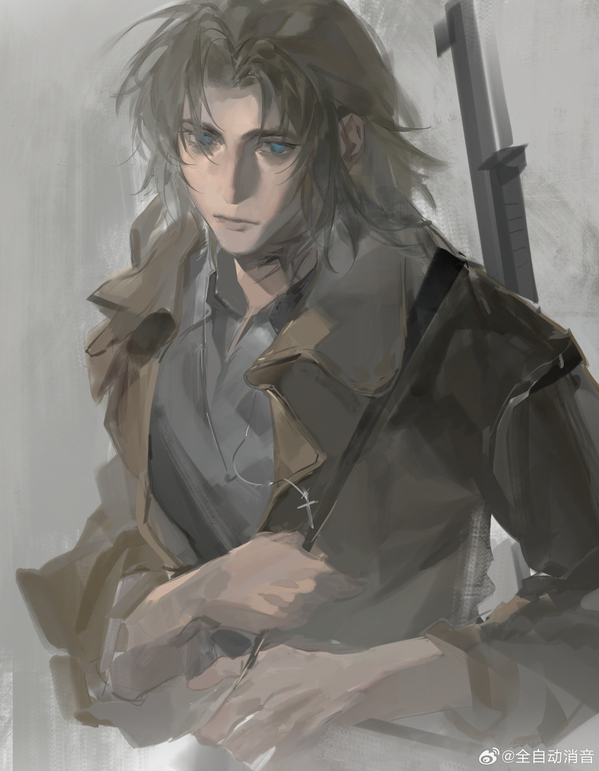 Safebooru - 1boy absurdres axis powers hetalia blue eyes brown hair brown jacket cross cross ...