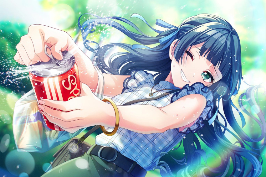Safebooru - blue hair d4dj dress green eyes long hair smile togetsu rei | 5173526