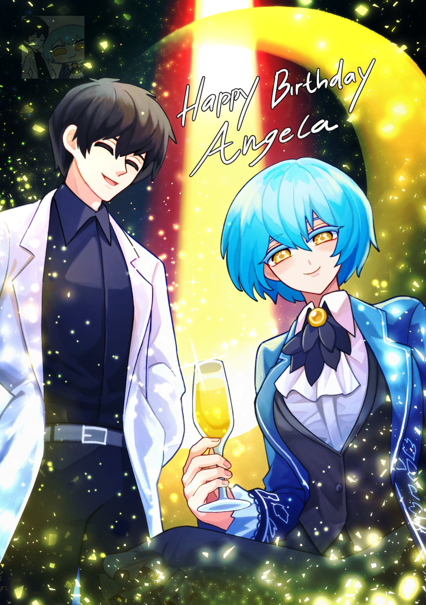 Safebooru - 1boy 1girl absurdres angela (project moon) ascot ayin (project moon) black shirt ...