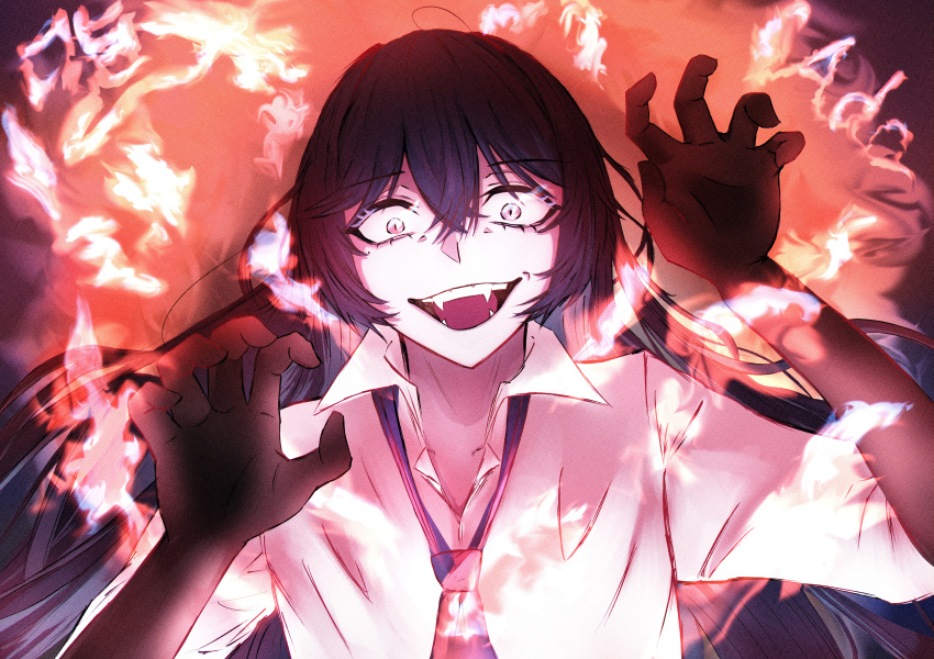 Safebooru - 1girl absurdres ado (utaite) arms up black hair blue hair blue necktie chando (ado ...