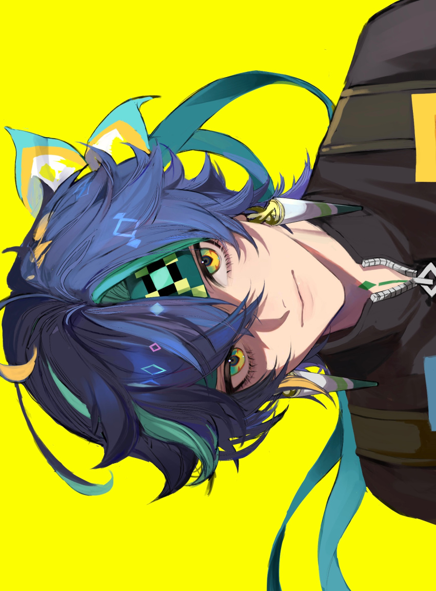 Safebooru - 1boy ancoo mm bandana bishounen black hair black shirt earrings genshin impact green ...