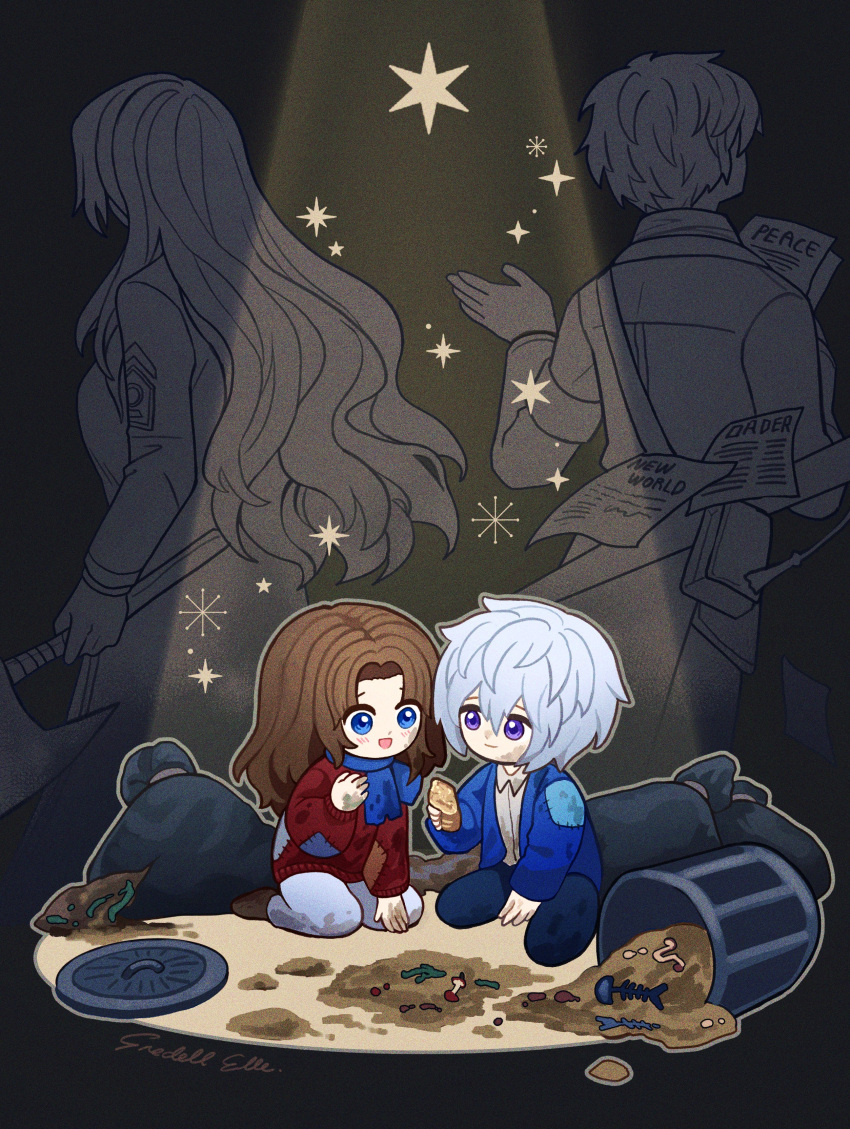 Safebooru - 1boy 1girl absurdres age progression axe blue eyes blue jacket brown hair child ...