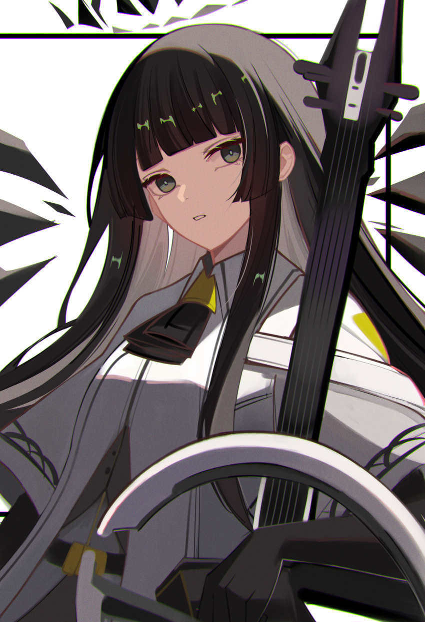 Safebooru - 1girl absurdres arknights ascot black ascot black eyes black gloves black hair black ...