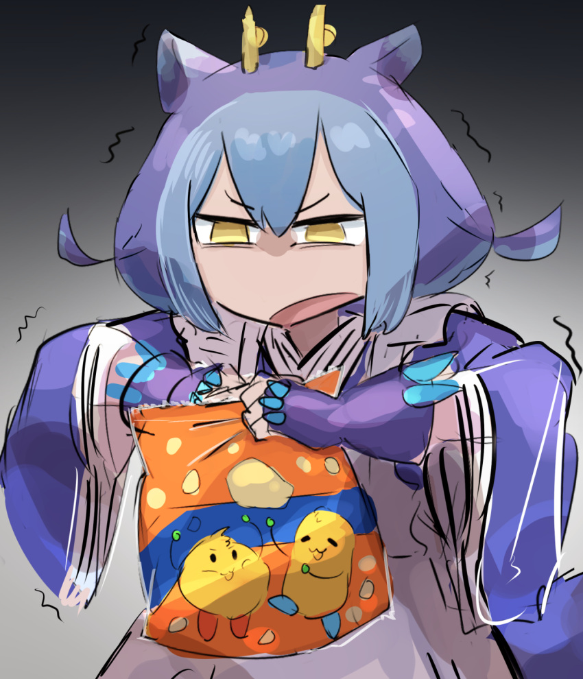 Safebooru - 1girl apron blue hair blue kimono calbee (potato chips ...