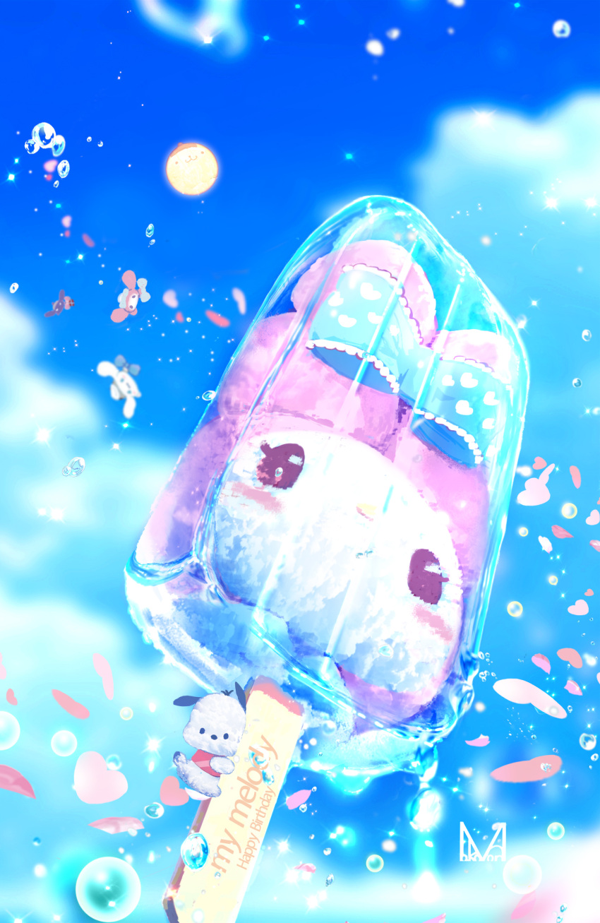 Safebooru - animal ears blue bow blue sky blurry blurry background blush stickers bow bubble ...