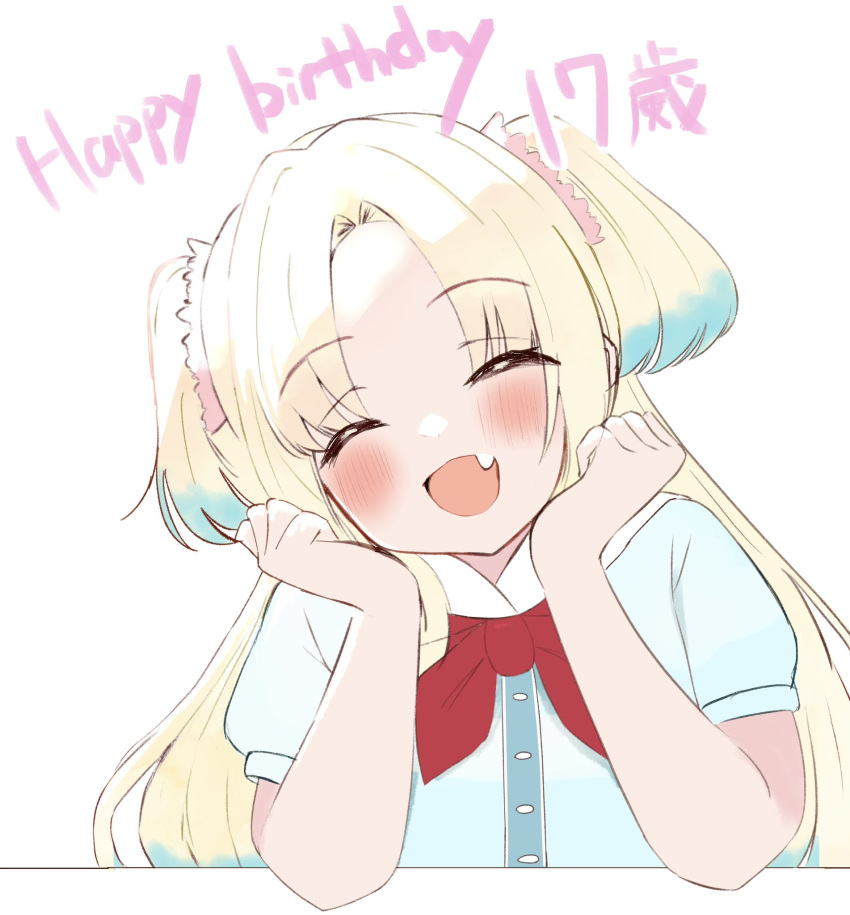 Safebooru - 1girl :d blonde hair blue dress blue hair blush character ...