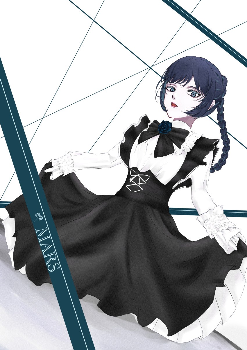 Safebooru - 1girl absurdres ado (utaite) black bow black bowtie black dress black hair blue eyes ...