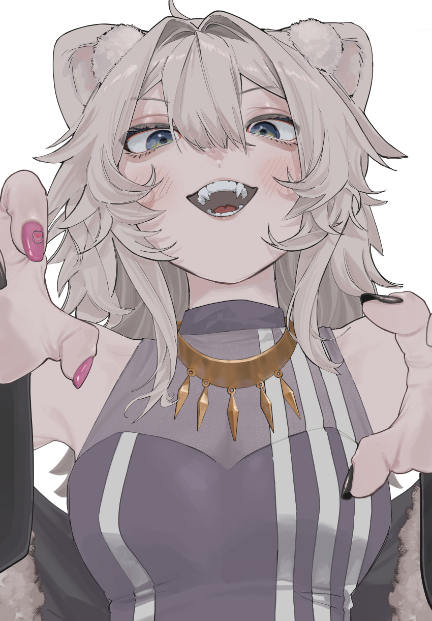 Safebooru - 1girl 87yanagi absurdres ahoge animal ears black nails blush breasts claw pose ...