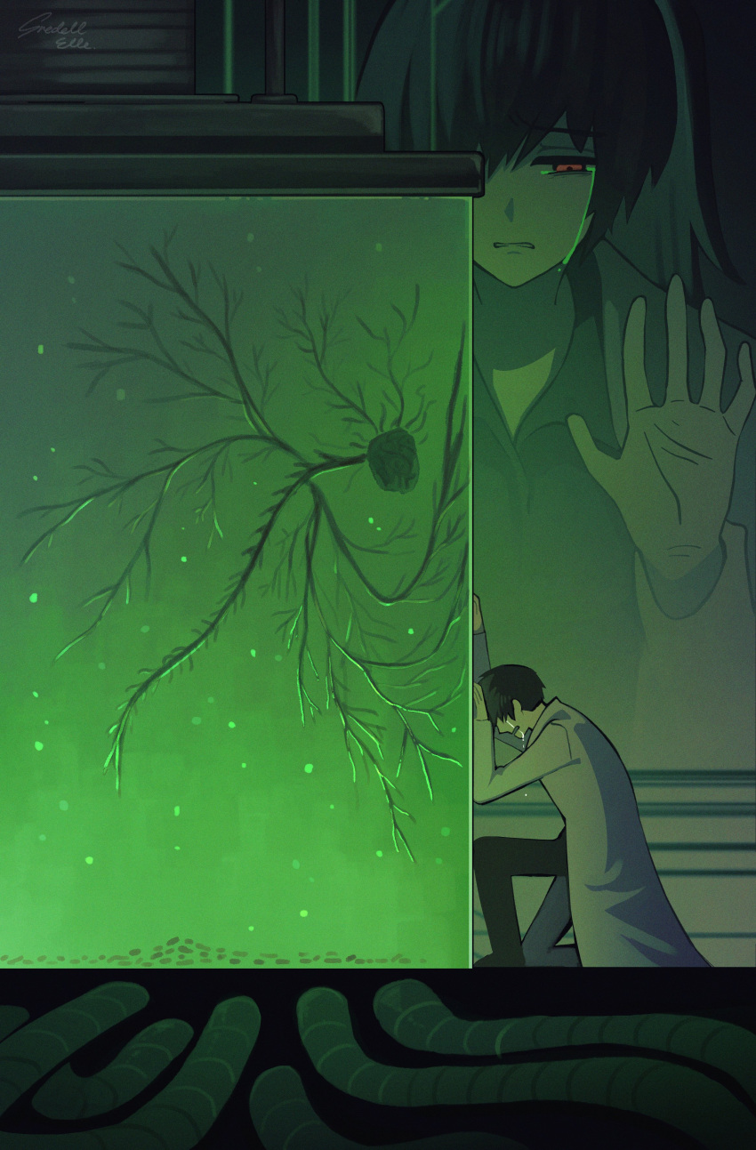 Safebooru - 1boy 1girl absurdres ayin (project moon) black hair brown hair carmen (project moon ...