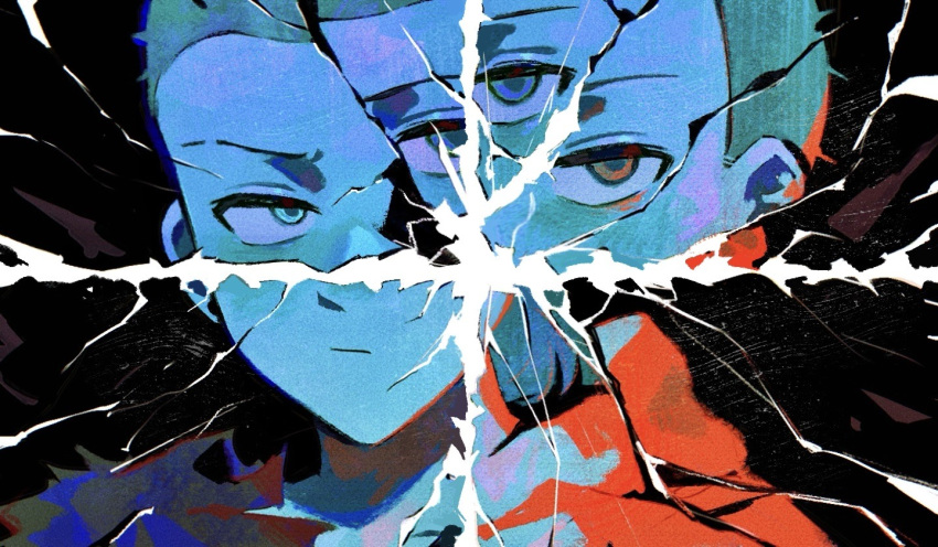 Safebooru - 1girl a-kai202 blue eyes buzz cut closed mouth colored skin ...