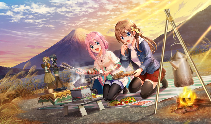 Safebooru - 4girls :d arihara tsubasa baseball mitt black hair black pantyhose black thighhighs ...