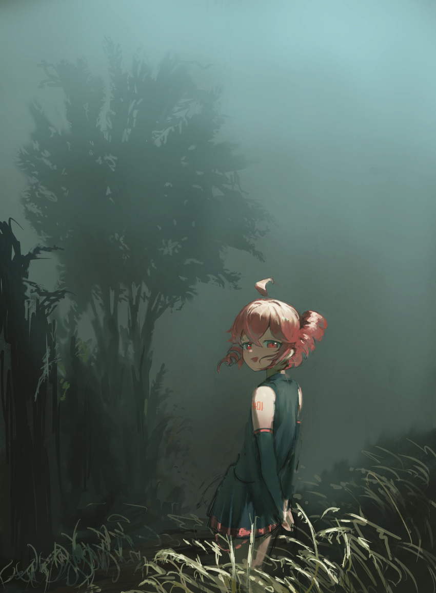 Safebooru - 1girl absurdres ahoge bare shoulders black shirt black skirt detached sleeves drill ...