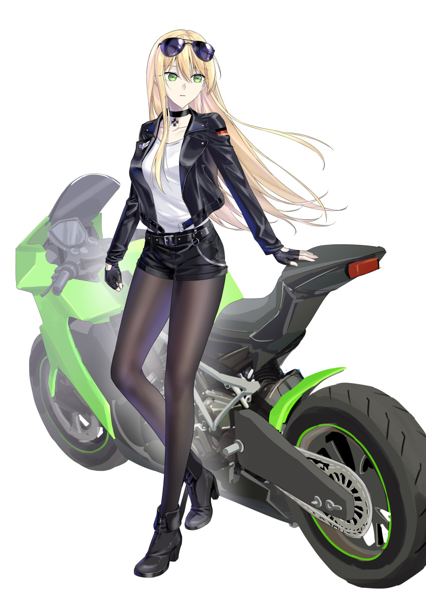 Safebooru - 1girl absurdres aviator sunglasses biker clothes black choker black pantyhose blonde ...