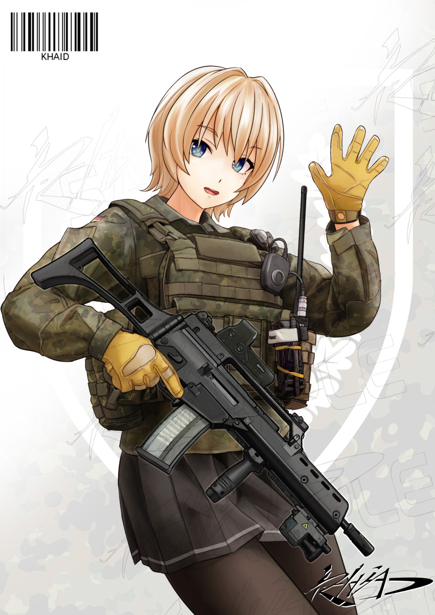 Safebooru - absurdres black pantyhose blonde hair blue eyes bulletproof vest bundeswehr gloves ...
