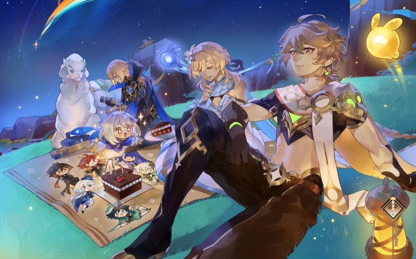 Safebooru - + + 2boys 2girls aether (genshin impact) ahoge animal ...