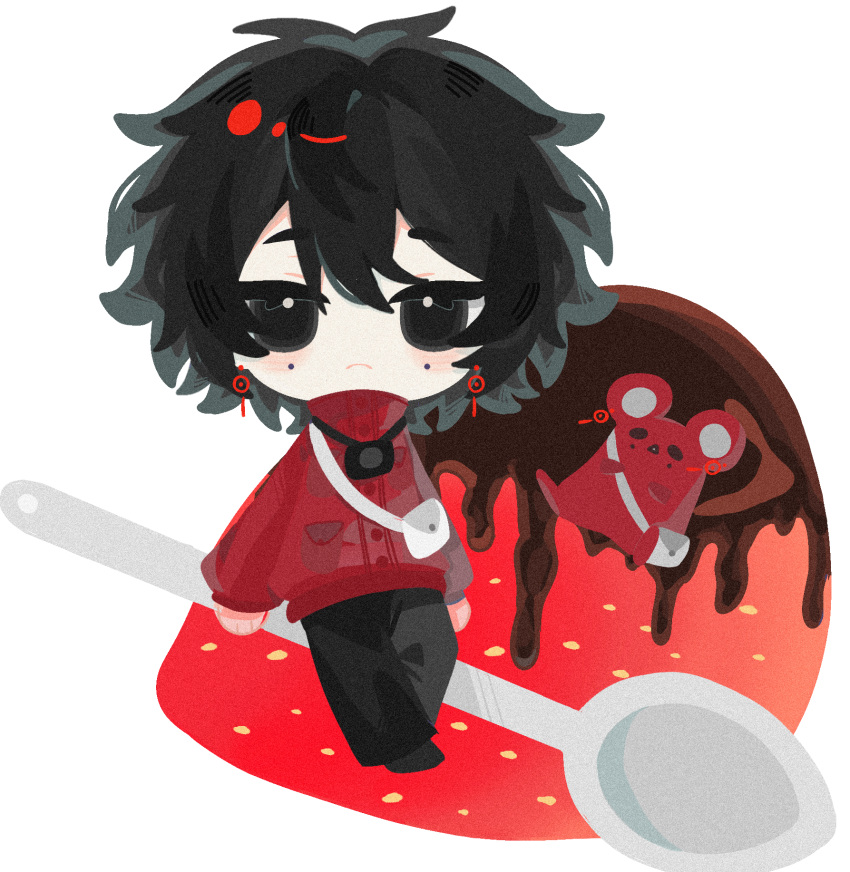 Safebooru - 1boy animal ear piercing animalization black eyes black footwear black hair black ...