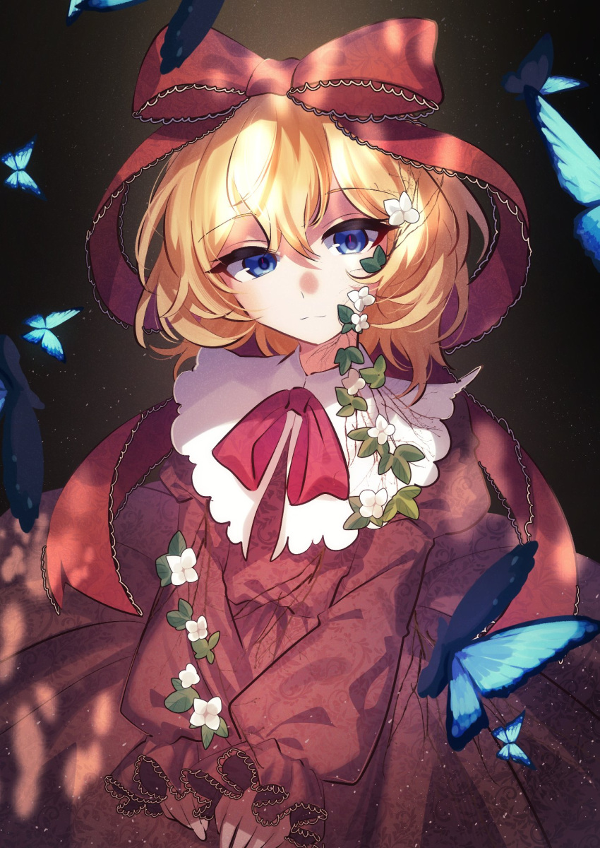 Safebooru - 1girl ametama (runarunaruta5656) blonde hair blue butterfly ...