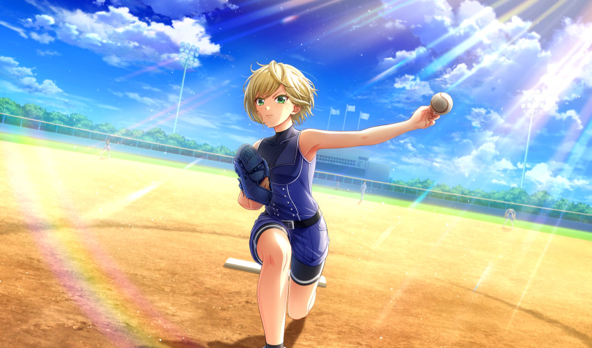 Safebooru - ball baseball baseball (object) baseball mitt baseball stadium baseball uniform belt ...