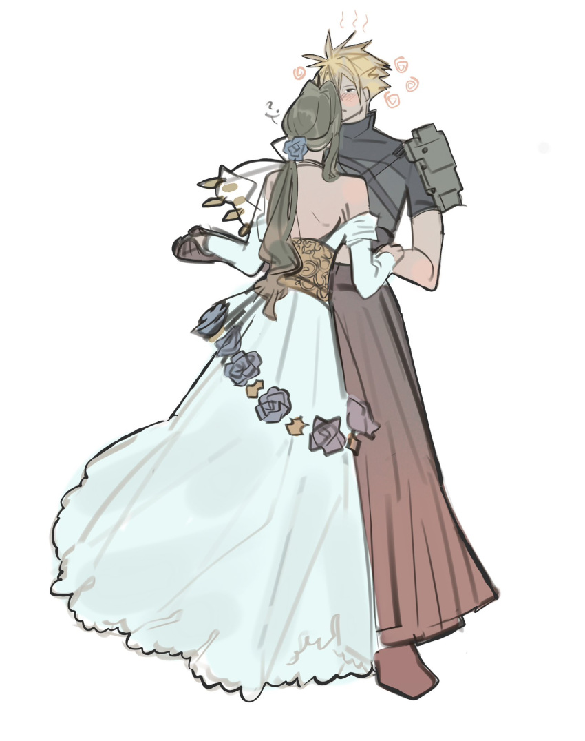 Safebooru - 1boy 1girl ? aerith gainsborough aerith gainsborough (prism dress) armor black ...