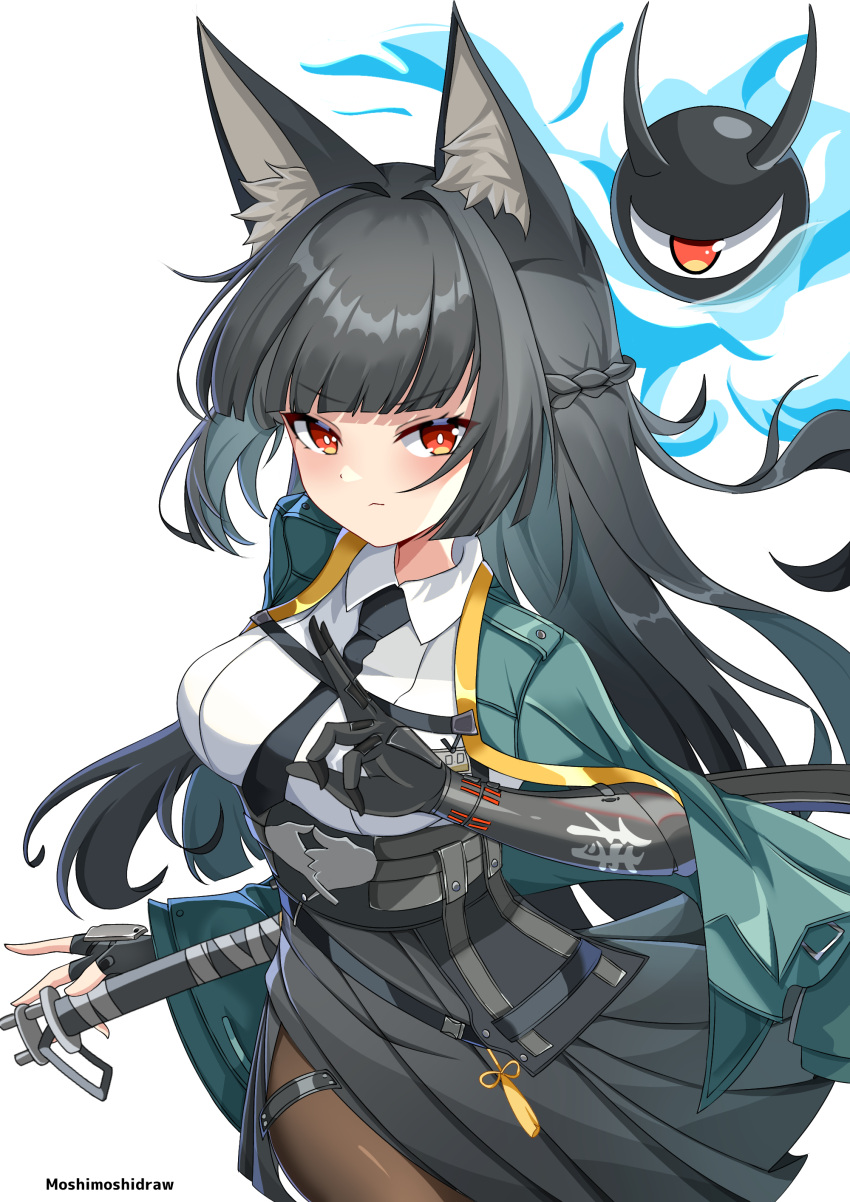 Safebooru - 1girl absurdres animal ear fluff animal ears asymmetrical gloves black gloves black ...