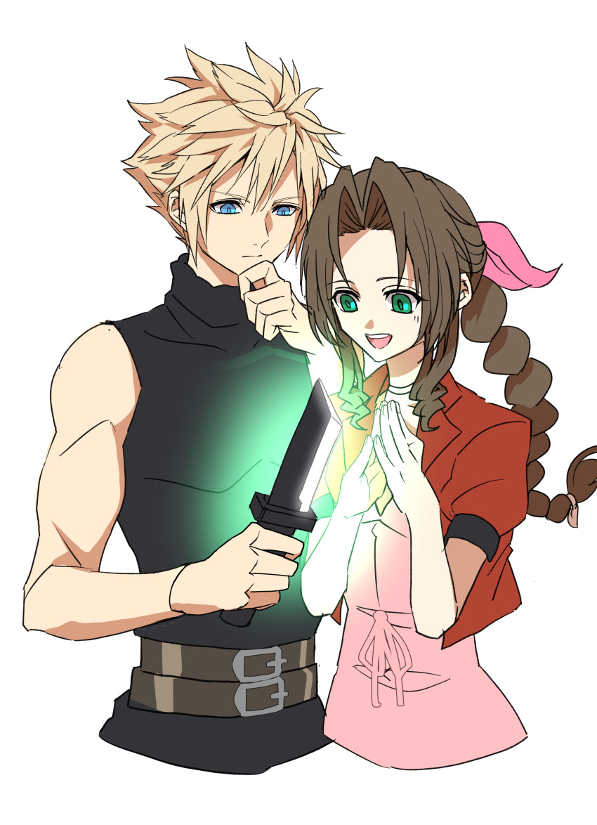 Safebooru - 1boy 1girl 26caaan absurdres aerith gainsborough bare shoulders belt blonde hair ...