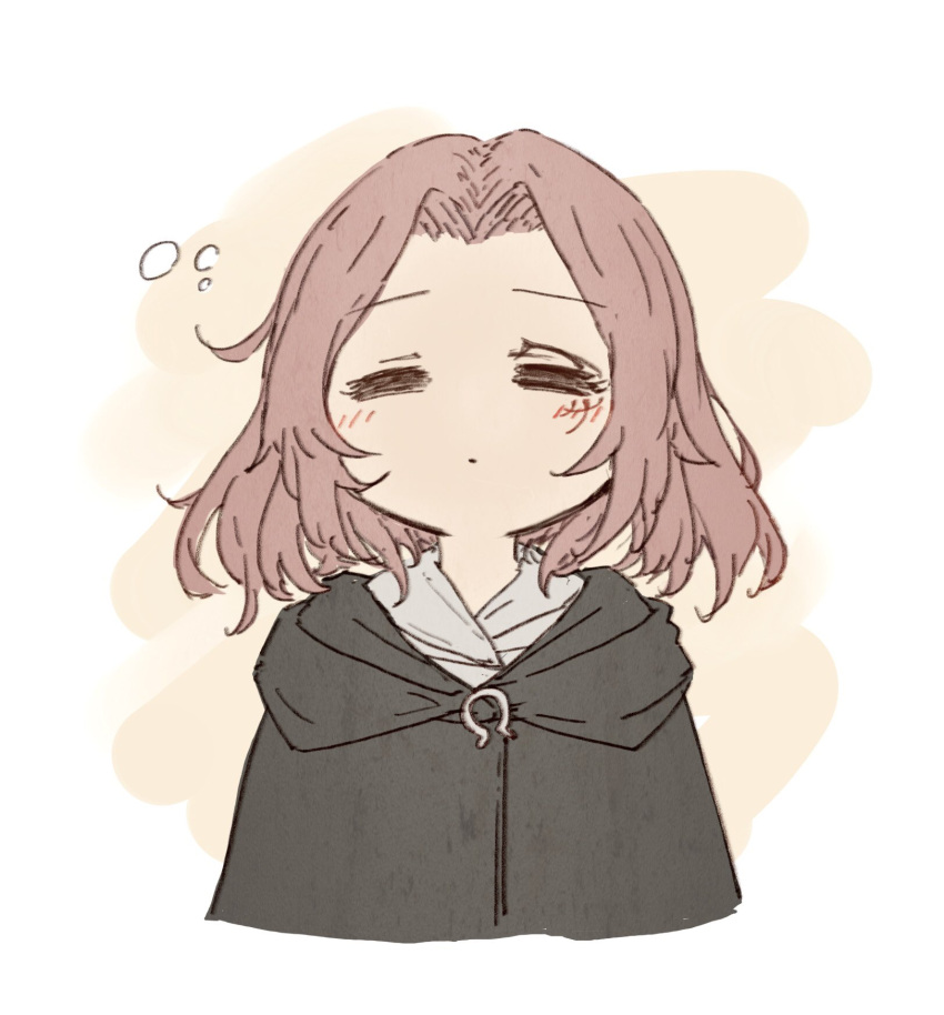 Safebooru - 1girl black cloak brown hair cloak closed eyes closed mouth ...