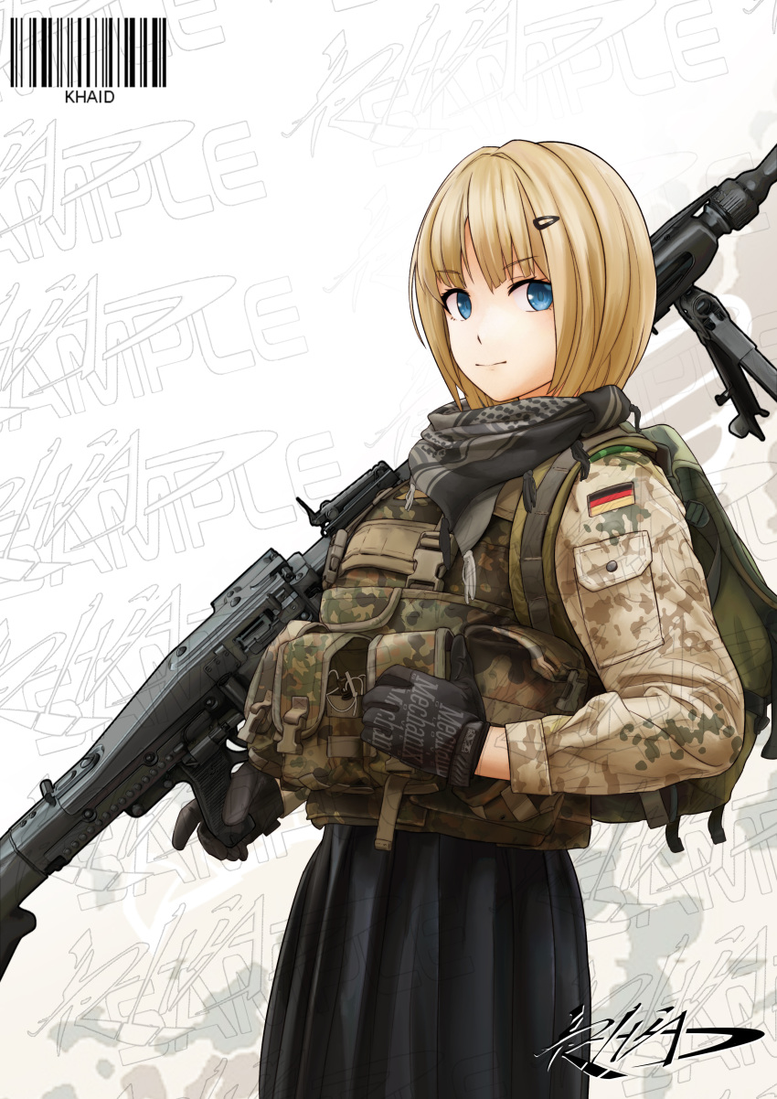 Safebooru - 1girl absurdres backpack bag blonde hair blue eyes bulletproof vest bundeswehr ...