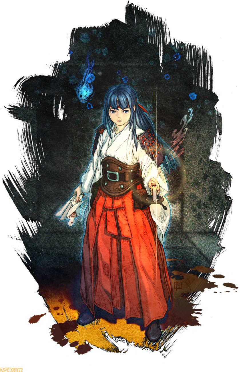 Safebooru - 1girl black eyes black hair candle full body hakama ...